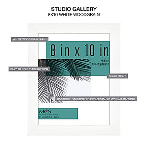 MCS Studio Gallery 8x10 Picture Frame White Woodgrain, Vertical & Horizontal Wall Hanging & Easel for Tapletop Display, Rectangle Photo Frame for Photos, Posters & Art Prints (2-Pack)