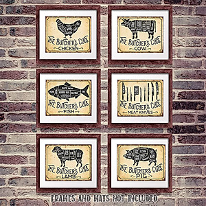 The Butcher's Cut Set of 6-8x10 Unframed Gallery Wall Art Prints - Makes Great Meat Shop and Kitchen Decor Under $20