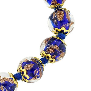 Glass Of Venice Murano Glass Bracelet Italian Blue Sommerso Sparkling Beads Handmade Blown Glass - Murano Glass Bracelets for Women
