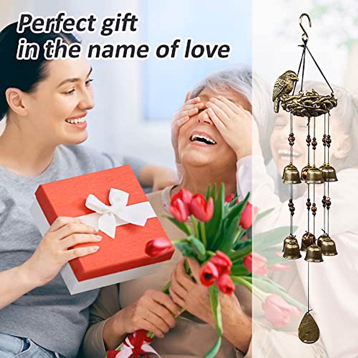 Monsiter QE Wind Chimes Bird Nest Wind Chime with 12 Bells 3 Hook Outdoor Clearance Windchimes for Mom Grandma Women’s Gift,Memorial Wind Chimes for Outside Deep Tone Patio Porch Garden Backyard Decor