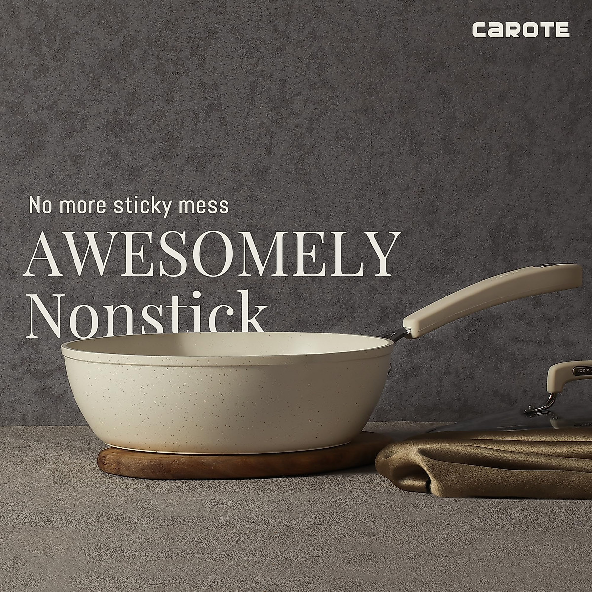 Carote 10pcs Pots and Pans Set, Nonstick Cookware Sets, Induction Pots and Pans, Kitchen Cookware Sets for Cooking with Kitchen Tools Set, Silicone Handle, Oven Safe