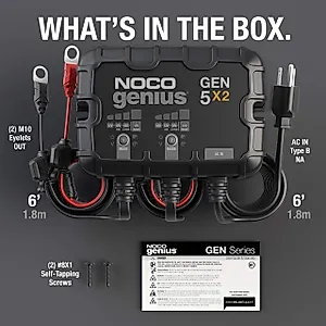NOCO Genius GEN5X2, 2-Bank, 10A (5A/Bank) Smart Marine Battery Charger, 12V Waterproof Onboard Boat Charger, Battery Maintainer and Desulfator for AGM, Lithium (LiFePO4) and Deep-Cycle Batteries