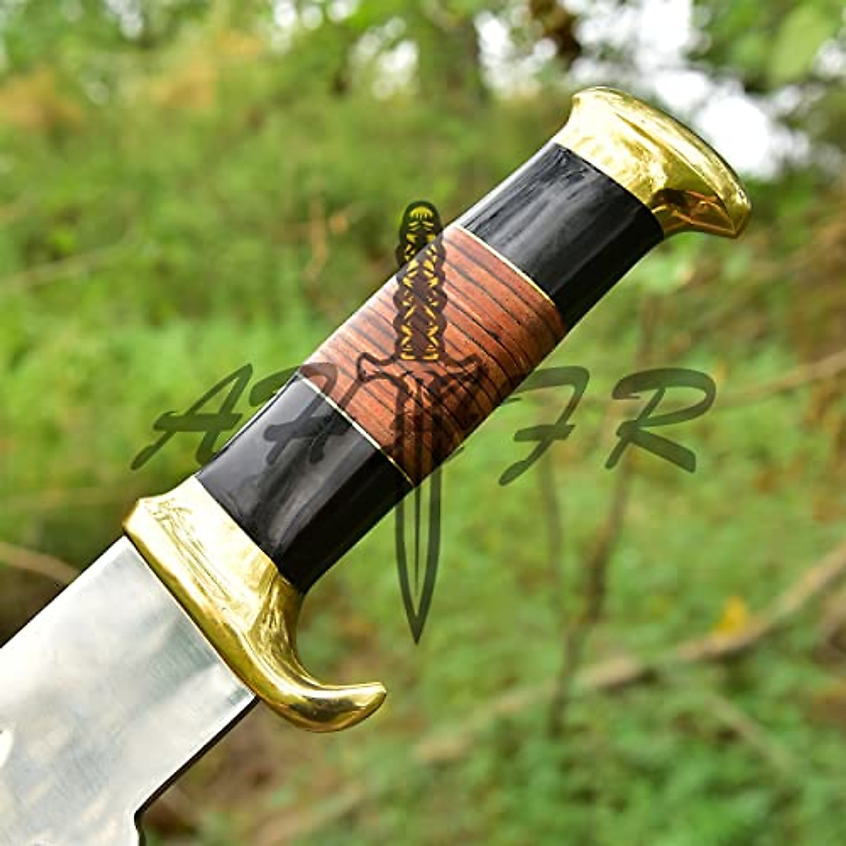 AHAFR Crocodile Dundee Bowie Knife D 2 Steel Handmade 18" Buffalo Horn Leather Handle Knife Large Hunting Bowie Knife With Leather Sheath Razor Sharp KE-0547-HK