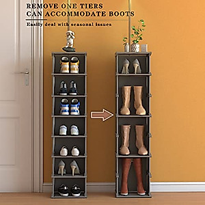 Narrow Shoe Rack 8 Tiers, Tall Skinny Shoe Organizer, Small Space and Vertical Shoe Rack, Suitable for Entryway,Hallway,Closet, Corner, Bedroom and Garage Shoe Shelf (Classic Grey