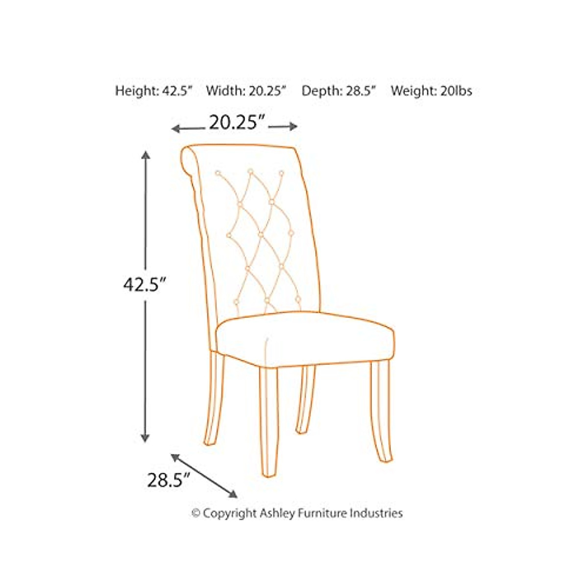 Signature Design by Ashley Tripton Classic Tufted Upholstered Armless Dining Chair, 2 Count, Brownish Gray