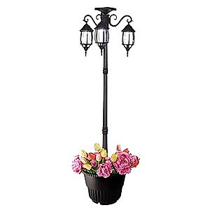 Westcharm Portable 3-Head LED Solar Light Planter for Backyard Patio Porch Outdoor Decoration - 6.7 ft. (80 in.) Black Solar Street Lamp with Planter