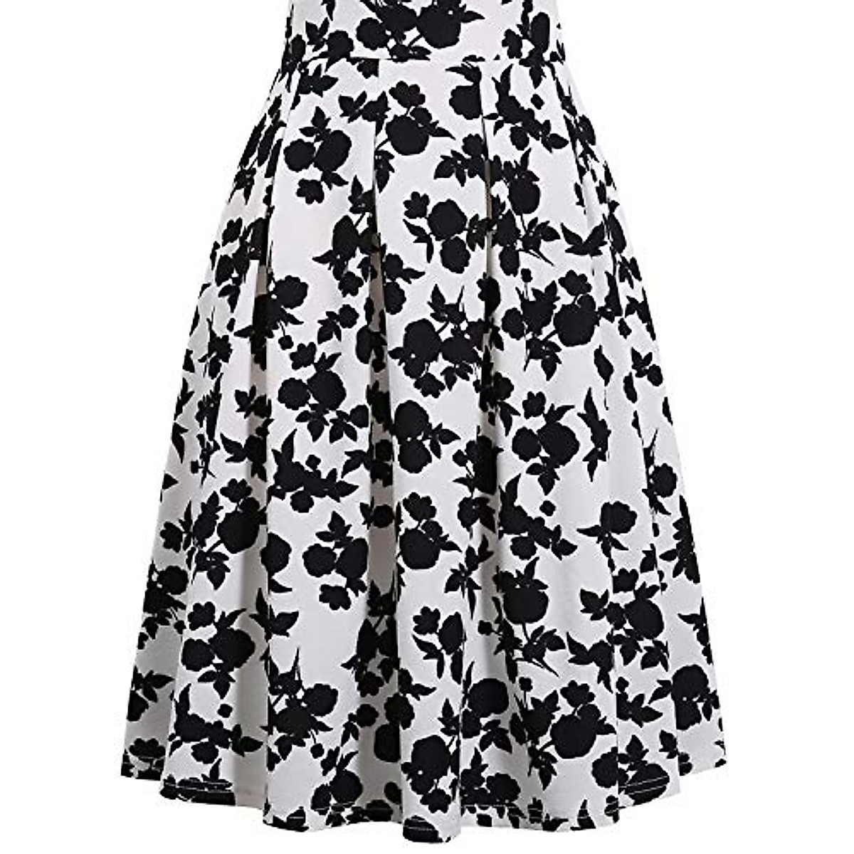 YATHON Women's Vintage Floral Flared A-Line Swing Casual Party Dresses with Pockets (S, YT018-Black White Flo)