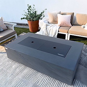 Capetown Concrete Fire Pit 55.9" x 31.9" Outdoor Patio Firepit Includes Fire Glass Modern Fire Pits & Outdoor Fireplaces for Garden, Deck, Indoor & Outdoor Heating