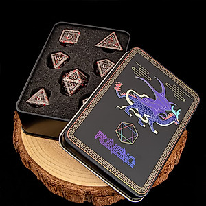 D&D Dice Set for Dungeons and Dragons, RUNFNG 7PCS Metal DND Dice Set D20 D12 D10 D8 D6 D4 D%, Blood Spatter D and D Polyhedral Dice Set for RPG Role Playing Table Game, Warhammer with Gift Box…