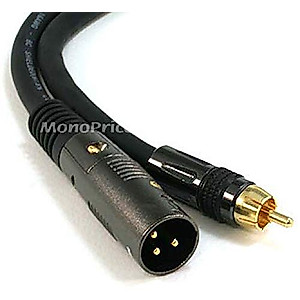 Monoprice XLR Male to RCA Male Cable - 1.5 Feet - Black With E21Gold Plated Connectors | 16AWG Shielded Twisted Pair Oxygen-Free Copper Braid Conductors - Premier Series