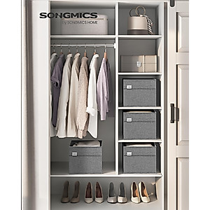 SONGMICS Storage Baskets, Set of 4 Extra Large Storage Bins for Organizing, 30L, 15.7 x 11.8 x 9.8 Inches, Fabric Storage Cubes for Shelves, Easy to Clean, Foldable, 2 Handles, Dove Gray UROB240G04