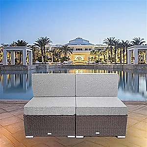 SHANGMAOYO Sofa Bed 2 Pieces Patio PE Wicker Rattan Armless Sofa Brown Leisure Outdoor Rattan Sofa (Color : Brown)