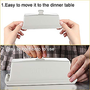 Butter Dish With Lid, WERTIOO Porcelain Butter Keeper With Handle Cover French Butter Dish Ceramic Butter Holder Container for Countertop, White