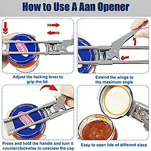 Stainless Steel Jar Opener, with Bottle Opener Keychain, Jar Opener for Weak Hands, Jar Opener for Seniors with Arthritis, Adjustable Stainless Steel Can Opener Kitchen Accessories