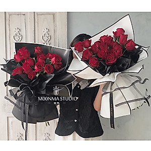 40 Sheets black and white aristocratic border Flower Wrapping Paper ，Waterproof Thicken Florist Bouquet Packaging Paper， Gift or Gift Box Packaging Paper 22.8 x 22.8 inch(Dark Black + Porcelain White)