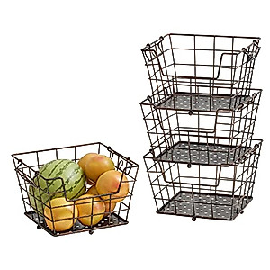 Gourmet Basics by Mikasa Ferme 4-Tier Metal Floor Standing Fruit/Home Storage Market Basket, Antique Black
