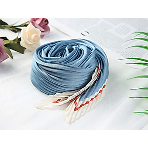Allegra K Women Pleated Rhombus Rhombic Scarf Scarves Head Ribbon Bandana Solid Color Blue