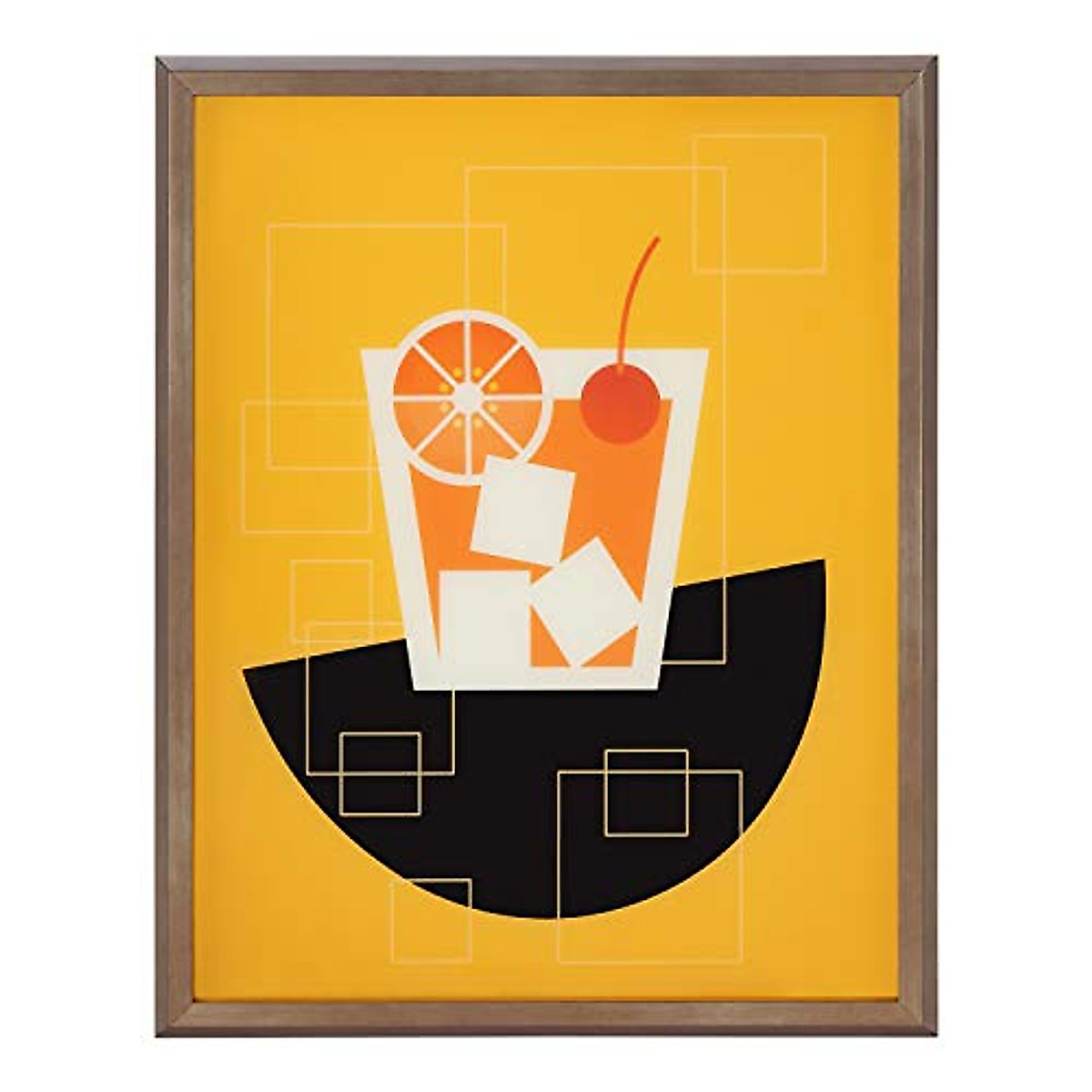 Kate and Laurel Blake Old Fashioned Cocktail Framed Printed Glass Wall Art by Amber Leaders Designs, 16x20 Dark Gold, Chic Mid-Century Wall Decor