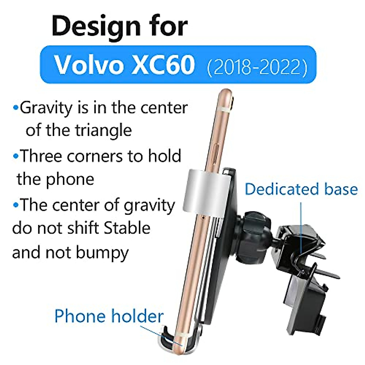 musttrue LUNQIN Car Phone Holder for 2018-2023 Volvo XC60 [Big Phones with Case Friendly] Auto Accessories Navigation Bracket Interior Decoration Mobile Cell Mirror Phone Mount