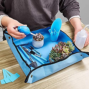 Succulent Tools,19 Pcs Mini Garden Tools Set,Transplanting Tools Miniature Succulent Hand Tools Set with Plant Potting Tarp Mat, Succulent Kit for Indoor Outdoor Miniature Fairy Garden Plant Care