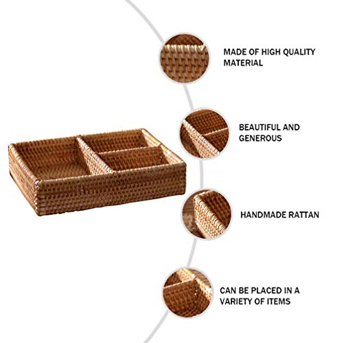 BESPORTBLE Rattan Basket Divided Woven Storage Case 3- Compartment Wicker Organizer