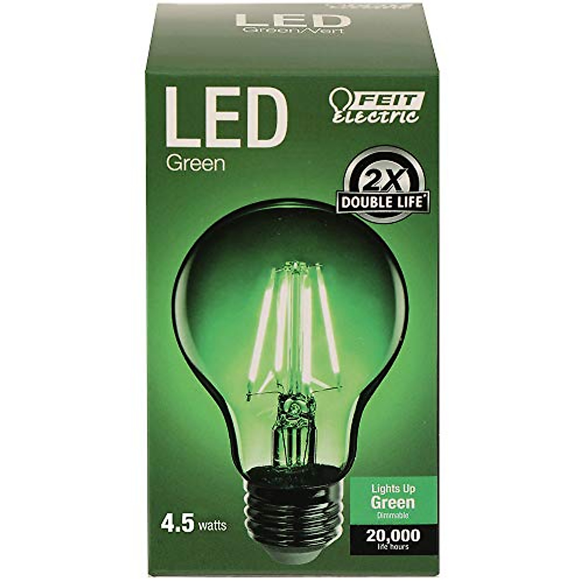Feit Electric A19/TG/LED 40W Equivalent 4.5 Watt Dimmable Filament Clear Glass A19 LED Light Bulb, Green