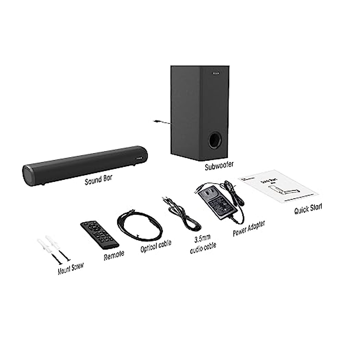 littoak 2.1 Sound Bar with Subwoofer for TV, Deep Bass Small Soundbar TV Speaker Home Theater Surround Sound System, HDMI/Bluetooth/Optical/Aux Connection, 16 Inch