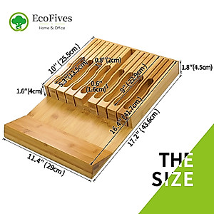 Acacia Drawer Cutlery Organizer 6 Slots + Bamboo Knife Block Organizer Storage for 16 Knives.