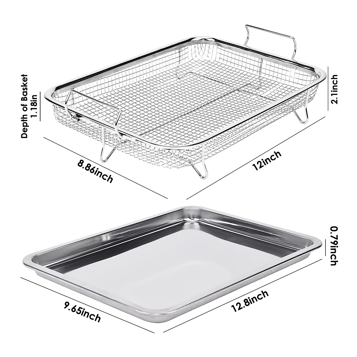 Eyourlife Air fryer Basket for Oven 15 x 11 Inches, Small & Large Set of Stainless Steel Non Toxic Baking Pan Cookie Sheet, Grill Basket with Drip Tray, Bakeware Sets Rack PFAS Free for Christmas