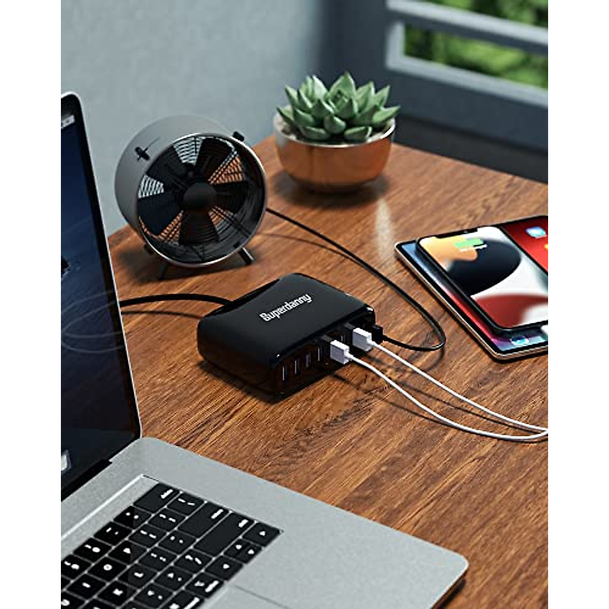 USB Charger Station, SUPERDANNY 8-Port Desktop Charging Station for Multiple Devices, Compatible with iPhone 11/X/Xs/Max/XR/SE/8/Plus, iPad Pro/Air/Mini, AirPods, Galaxy S10 Note, LG, and More, Black