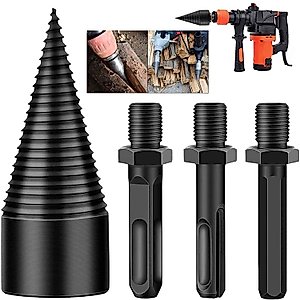 HENGZHE Firewood Log Splitter, 3pcs Drill Bit Removable Cones Kindling Wood Splitting logs bits Heavy Duty Electric Drills Screw Cone Driver Hex + Square + Round 32mm/1.26inch