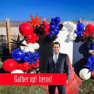 Blue Red Black white Balloon Garland Arch Kit 140PCS with Large Starburst mylar balloons for Spider Theme boy birthday Party Man Superhero inspired decorations