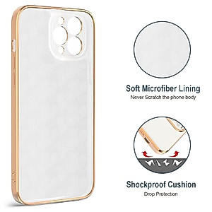 Hython Case for iPhone 14 Pro Max Case with Ring Stand [360° Rotatable Ring Holder Magnetic Kickstand] [Support Car Mount] Plated Rose Gold Edge Soft TPU Luxury Protective Phone Case Cover, White