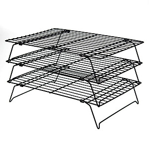 Shellkingdom Cooling Racks, Stainless Steel Non-Stick Baking Racks And Oven Safe Wire Cool Racks for Cookies, Cakes and Baking,3-Tier,Foldable