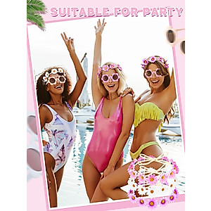 Kanayu 16 Pcs Adults Flower Sunglasses Daisy Flower Headbands Set, Round Flower Glasses Sunflower Hair Wreath Flower Crown (Classic Colors)