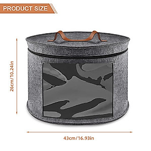 Hat Box, Hat Boxes for Women/Men Storage, 17" D x 10" H, Round Hat Storage Box Container for Closet, Clothes Storage Bin for Stuffed Animal Toy, Foldable Hat Box for Travel with Dustproof Lid (Grey)