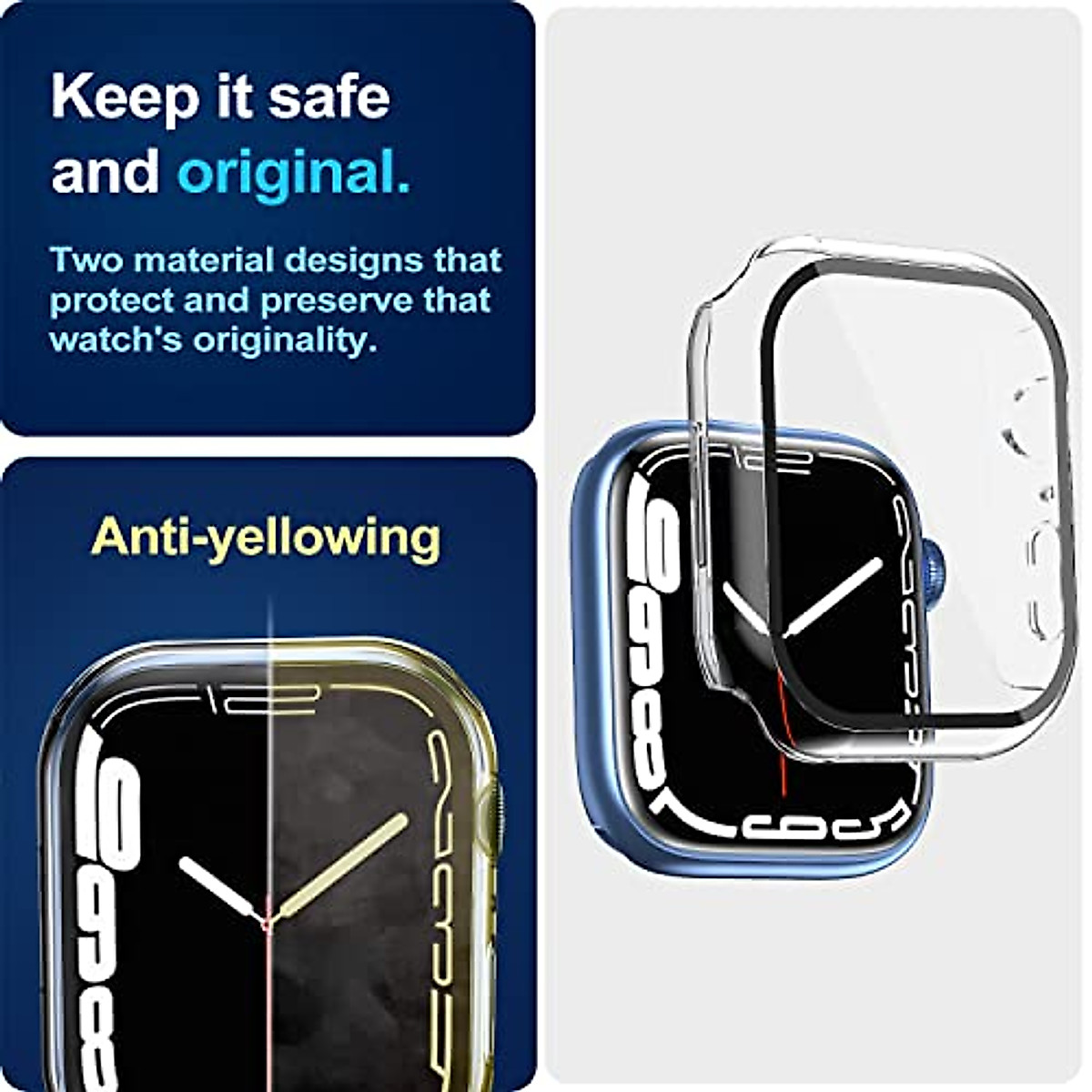 Smiling 2 Pack Case Built in Tempered Glass Screen Protector Compatible with Apple Watch Series 9 (2023)/Series 8 /Series 7 41mm, Hard PC Case Overall Protective Cover- Transparent