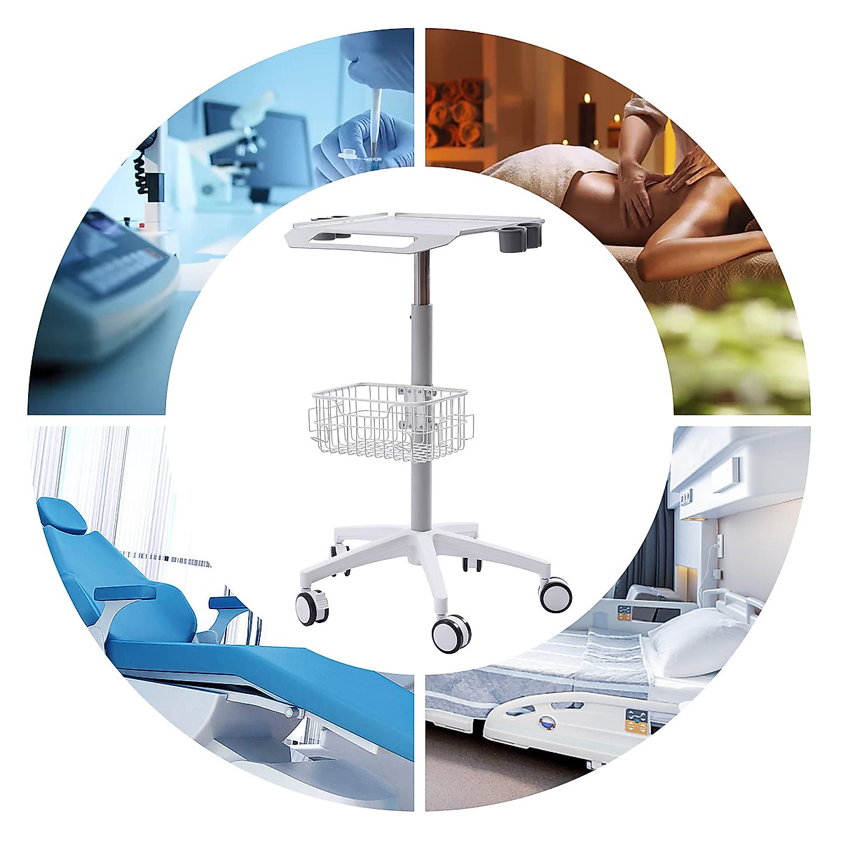 RustyVioum Mobile Trolley Cart Medical Cart with Wheels, 33.46*43.71inch Height Adjustable Dental Cart Rolling Desktop Lab Cart, 55.12lbs Dental Equipment Holder Car w/19.3*16.9inch Large Tabletop