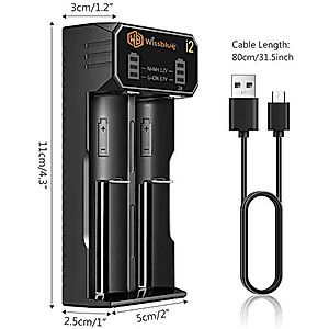 WISSBLUE i2 Universal Battery Charger, 2 Bay 2A Fast Charger for 26650 21700 18650 18490 18350 17670 17500 16340 14500 Li-Ion Rechargeable Batteries, RCR123A, Ni-MH Ni-Cd A AA AAA