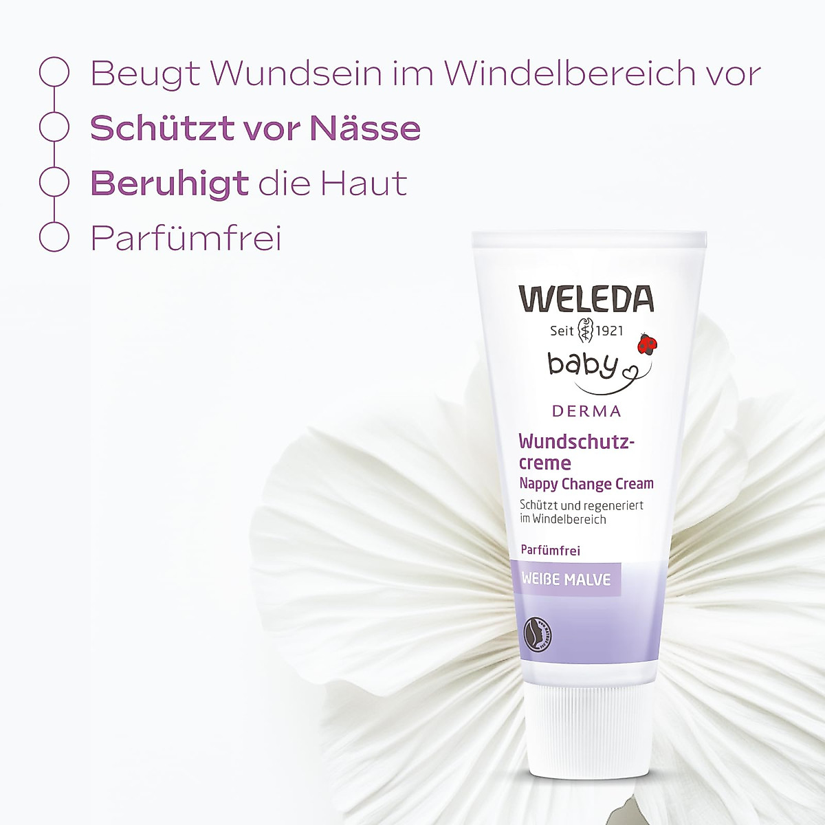 Weleda Baby White Mallow Diaper Care Cream, 1.7 Fluid Ounce, Fragrance Free Plant Rich Protection with White Mallow, Pansy, Sesame and Coconut Oils