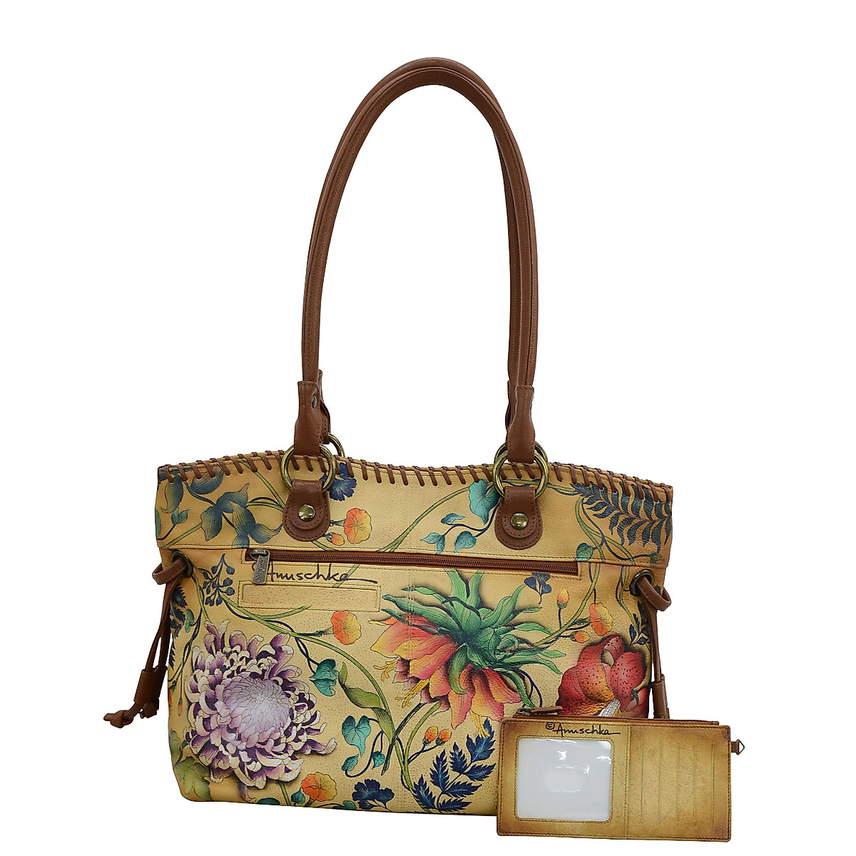 Anuschka Women’s Hand-Painted Genuine Leather Drawstring Shopper Bag - Caribbean Garden