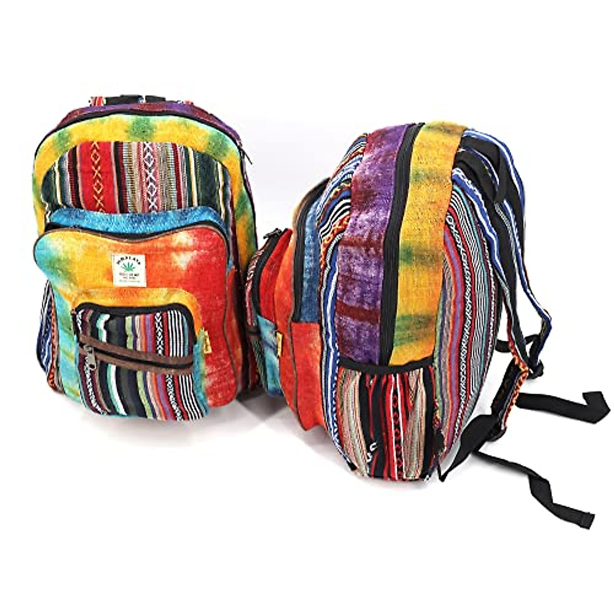 Himalaya Handmade Unique Design Tie Dye 100% Himalaya Hemp Backpack Hippie Backpack Festival Backpack Hiking and Laptop Backpack FAIR 17inch x 11inch x 6.5inch inch / 43 x 28 x 16 cm