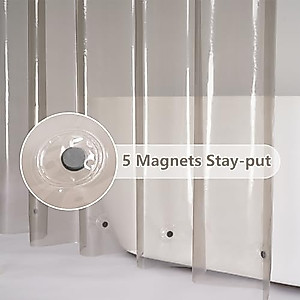 EurCross Waterproof Brown Plastic Shower Curtain with 5 Bottom Magnets, 4G Clear PEVA Shower Curtain Liner for Bathroom 72x72 inches