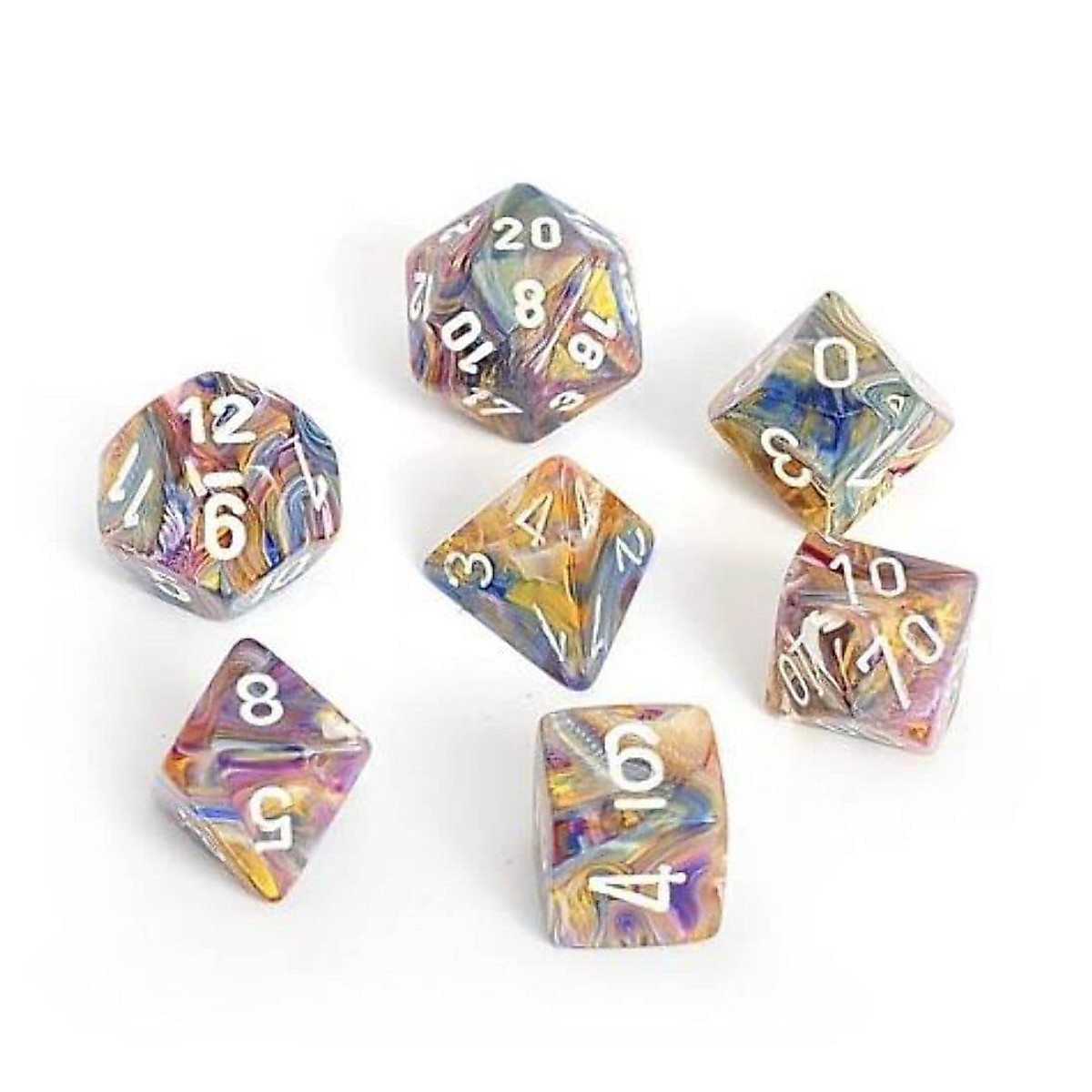 DND Dice Set-Chessex D&D Dice-16mm Festive Carousel and White Plastic Polyhedral Dice Set-Dungeons and Dragons Dice Includes 7 Dice - D4 D6 D8 D10 D12 D20 D% (CHX27440)