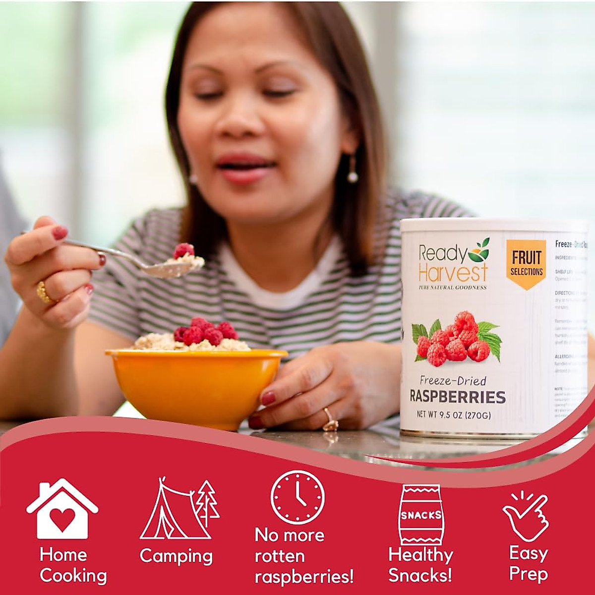 Ready Harvest Freeze Dried Raspberries Whole Foods for Emergency Food Storage, Camping Supplies, and Survival Kits | Sealed Fresh in #10 Can | 30 Year Shelf Life | 1 Can