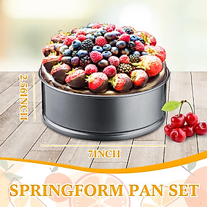 Sunnyray 8 Pieces 7 Inches Round Stainless Steel Springform Cake Pan with Removable Bottom, Nonstick, Ideal for Cheesecakes, Cakes, Cookies - Black