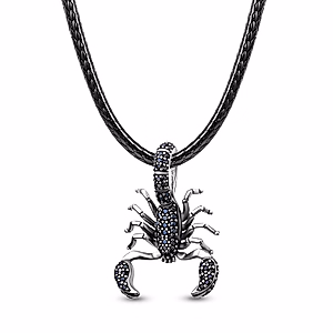 925 Sterling Silver Scorpion Dragon Pendant Necklace with Black Cubic Zirconia Scorpio Zodiac Constellation Charm Pendant Jewelry Gift for Women Men (Scorpion)
