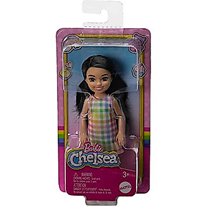 Barbie Chelsea Doll, Small Doll with Black Hair in Pigtails & Brown Eyes Wearing Removable Plaid Dress & Pink Shoes