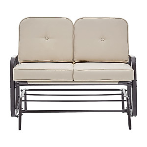 Barton 2-Person Rocking Love Seats Glider Swing Bench/Rocker for Patio, Yard with Soft Cushion, Beige