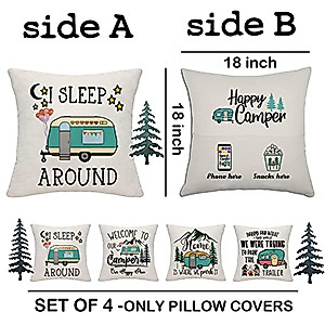 OCCdesign Set of 4 Camper Decor Rv Travel Trailer Decoration for Inside Camping Pillow Cover for Bedding Sofa Couch (Welcome to Our Camper)